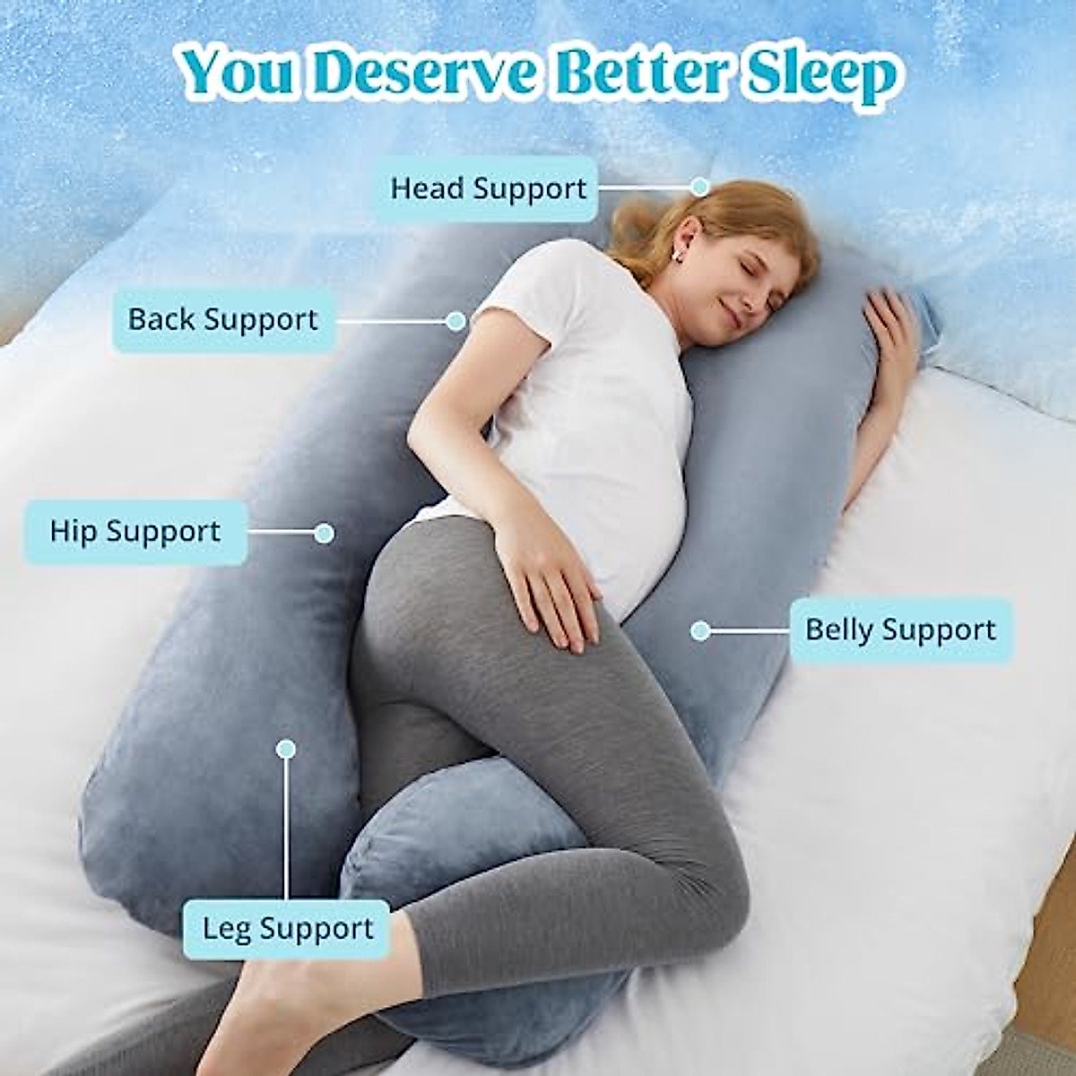 puredown® Pregnancy Pillow for Sleeping- U Shaped Full Body Maternity Pillow for Pregnant Women, Support for Back, Hips, Legs, Removable and Washable Cover, 32" x 56" Inch Pillow, Navy Blue