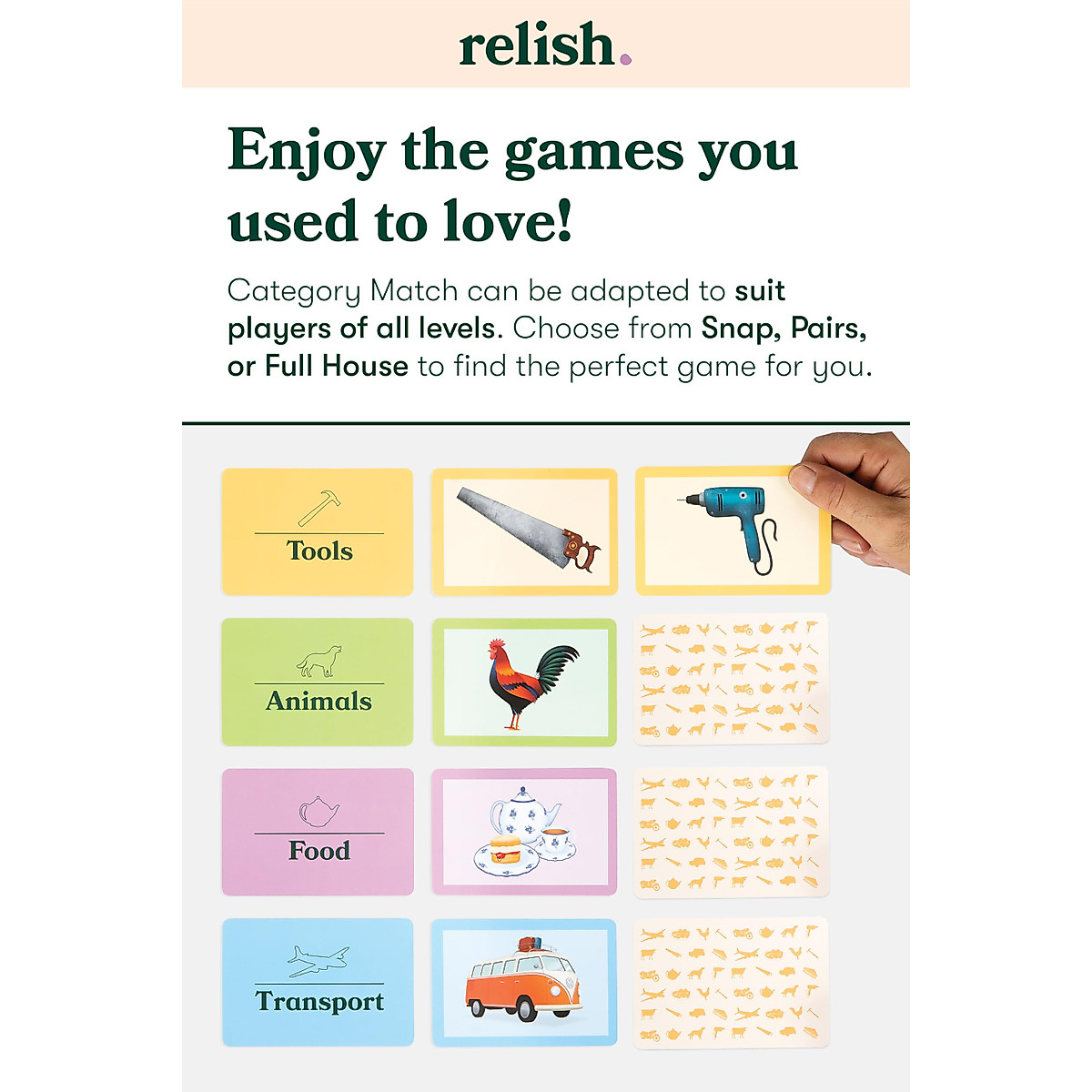 Relish Category Snap - Matching Card Game, Dementia Activities for Seniors, Alzheimer's Products