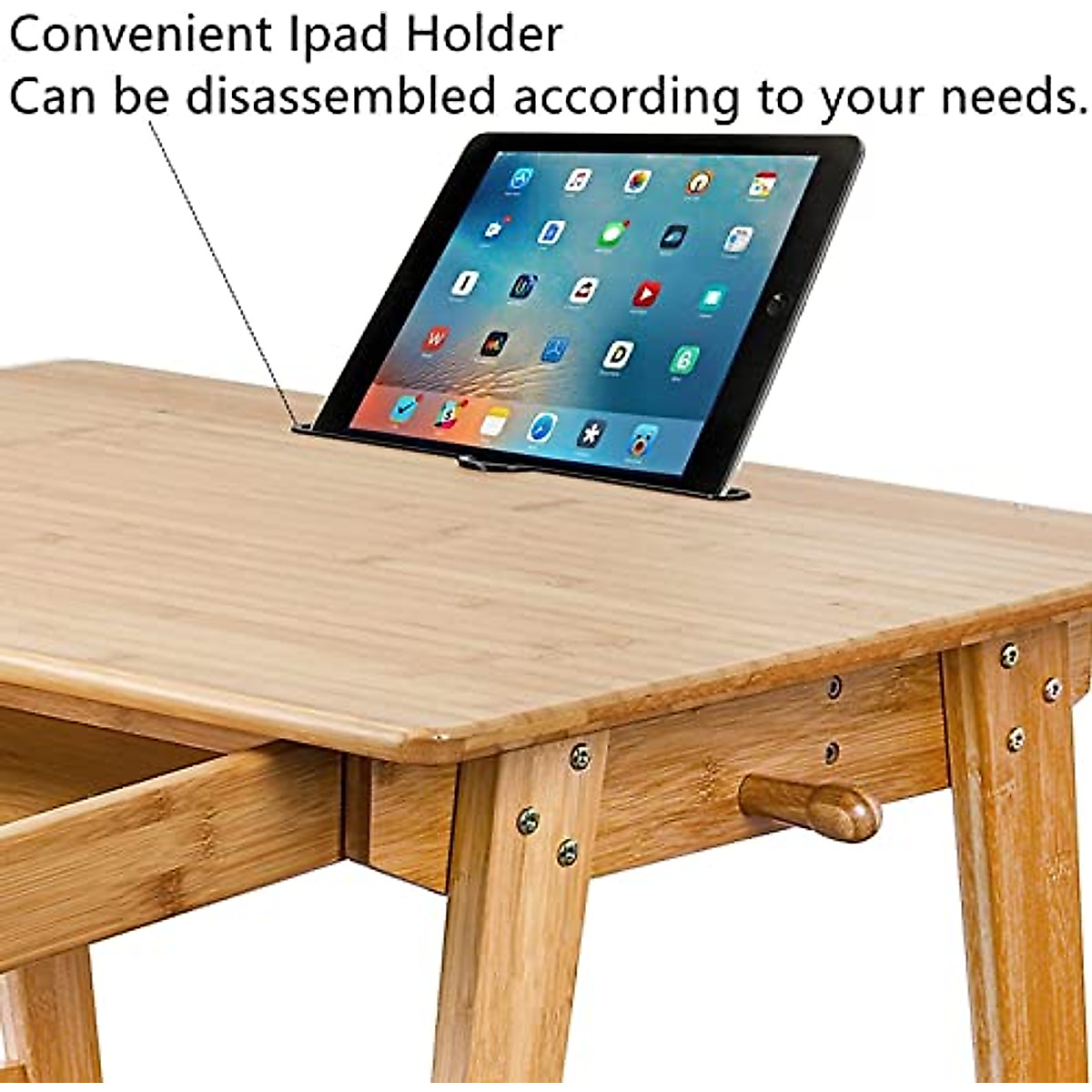 Dicunoy Computer Desk with 2 Drawers, 46" Solid Bamboo Home Office Writing Desk for Small Spaces, Compact Simple Style Tables with Gap Design and Hook for PC, Laptop, Students, Study, Makeup, Bedroom