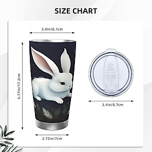 EKPRAVDKTF Cute White Rabbit 20oz Insulated Stainless Steel Tumbler With Lids And Straws, Double Wall Vacuum Travel Coffee Mug, Thermal Cup For Cold & Hot Drinks, Reusable Metal Straw & Brush
