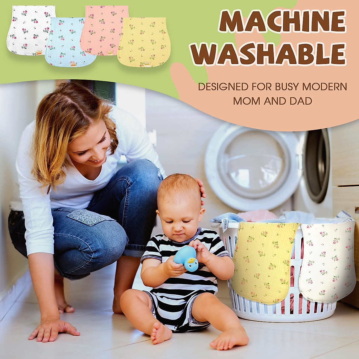 MUKIN Baby Burp Cloths Perfect for Newborn Burping Cloths/Burp Bibs 4 Pack Burping Rags for Boys and Girls