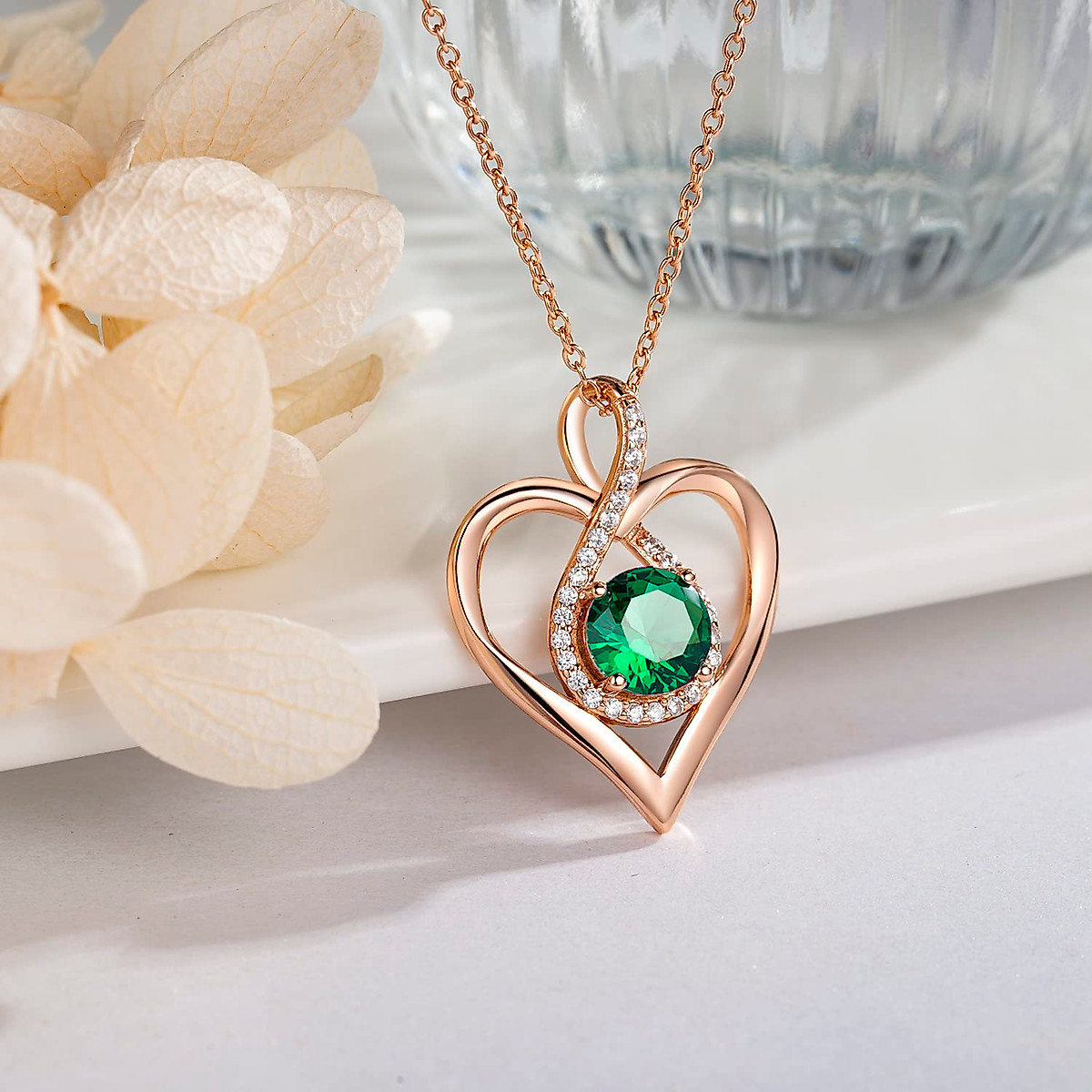 Infinity Love Heart Necklace for Women 925 Sterling Silver Birthstone Necklace Jewelry Gift Birthday Mother's Day Gift for Mom Women Wife Girls Her, Sterling Silver, Cubic Zirconia,Diamond