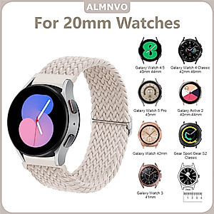 20mm Braided Nylon Adjustable Band for Samsung Galaxy Watch 5/4/6/active 2 40mm 44mm/Galaxy Watch 5 Pro 45mm/Watch 4 Classic 42mm 46mm/Galaxy Watch 6 Classic 43mm 47mm,6Pack Wristband Sport Strap for