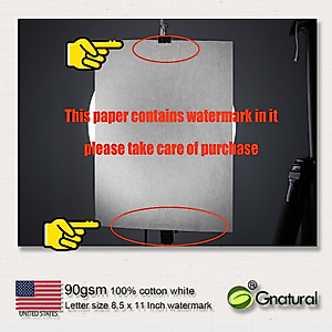 100% Cotton Paper，8.5 x 11 inch Business Paper, 24lb Inkjet Laser Printing Paper, White Color Waterproof Watermark Paper - 100 Sheets Low Starch