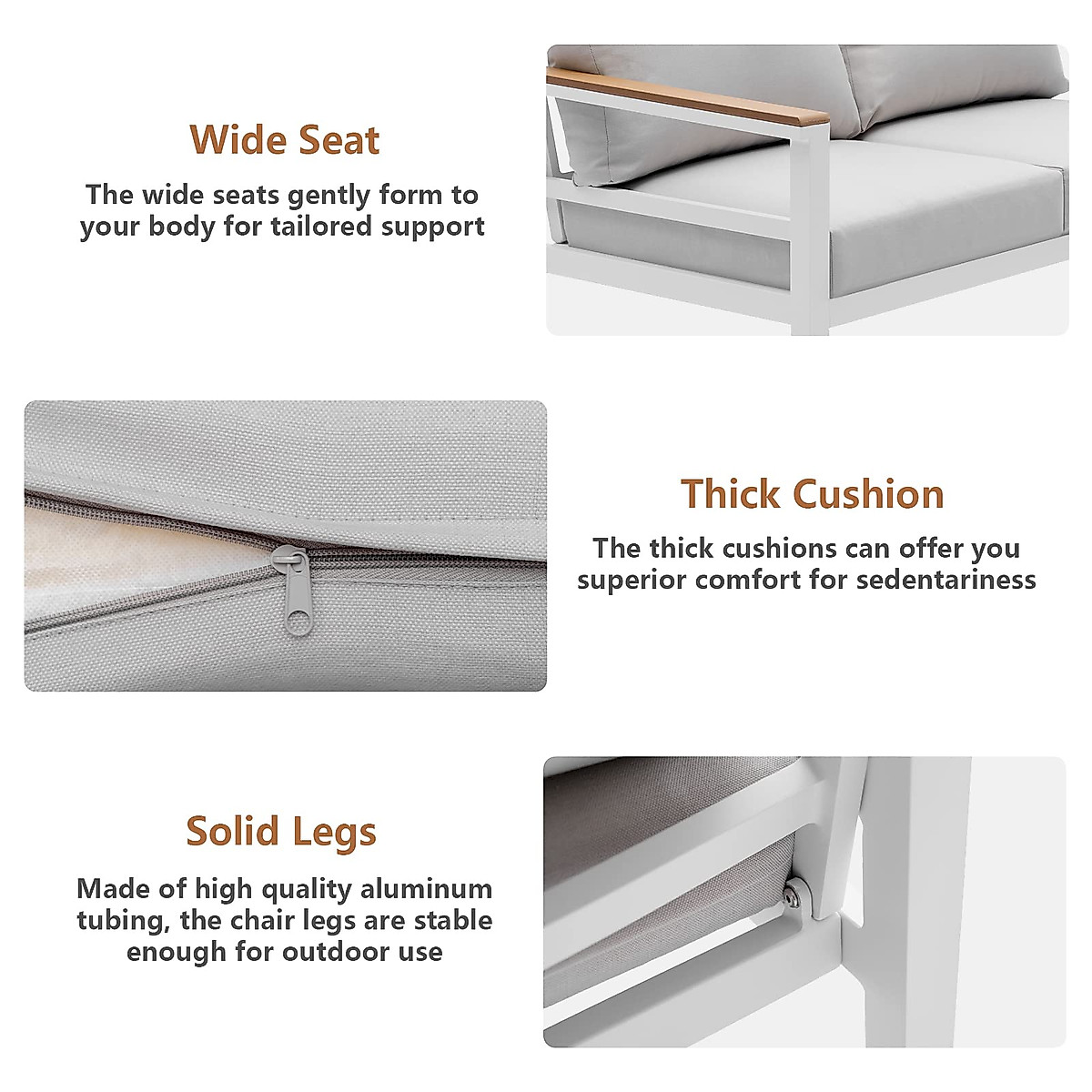 LebenLiebe Patio Furniture Set Outdoor Loveseat Sofa Aluminum 2 Seater Sofa with Beige Cushions All Weather Conversation Set for Garden Balcony, White Frame