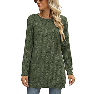 Auremore Fall Tops for Women Long Sleeve Crewneck Oversized Sweaters for Women Trendy Green