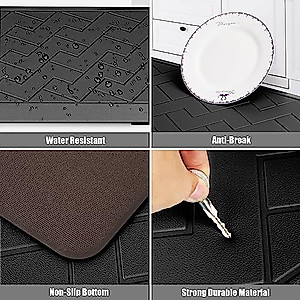 WEZVIX Non-Skid Kitchen Rugs and Mats Waterproof, Anti Fatigue Kitchen Mat 2 PCS, 1/2 Inch Thick Kitchen Floor Mat, Ergonomic Comfort Foam Standing Mat for Floor, Office, Sink, Laundry - Black