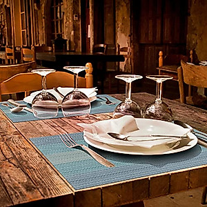 Winknowl Placemats, Set of 8 Heat Resistant Stain Resistant Woven Vinyl Insulation Placemats, Durable Washable Elegant Table Mats for Dining (Blue)