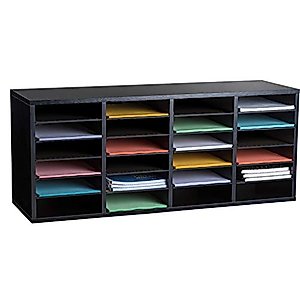 AdirOffice Wooden Literature Organizer Sorter - Stackable Mail Craft Paper Storage Holder with Removable Shelves for Office, Classrooms, and Mailrooms Organization (24 Compartment, Black)
