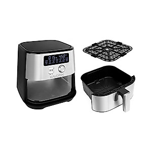 Kalorik MAXX® Digital Air Fryer| 4 Quart 7-in-1 Oilless Fryer with 7 Cooking Functions | LED Display with 21 Smart Presets | Nonstick Air Frying Basket | Recipe Book | 1600W | Stainless Steel & Black