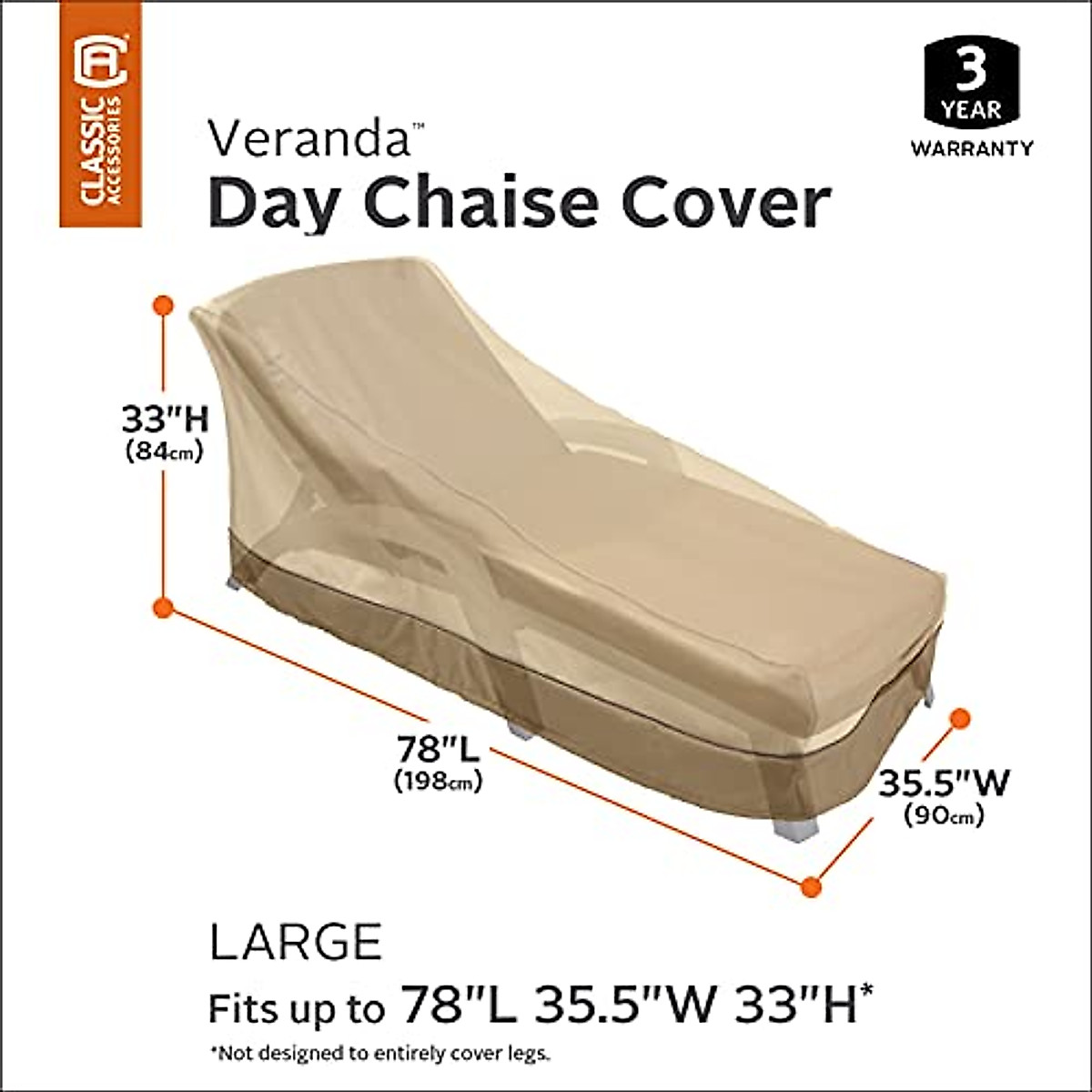 Classic Accessories Veranda Water-Resistant 78 Inch Patio Day Chaise Lounge Chair Cover, Patio Furniture Covers