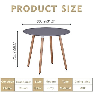 NIERN Round Dining Table with Beech Wood Legs, Modern Wooden Kitchen Table for Dining Room Kitchen (Grey)