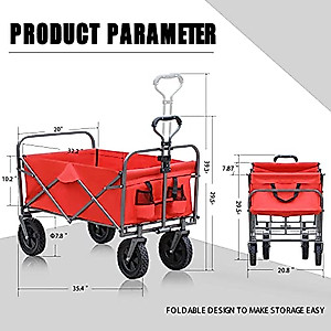 Collapsible Wagon Outdoor Garden Cart Multipurpose Collapsible Beach Wagon Trolley Cart Folding Wagon Cart with Wheels, Size 35.4 x 20 x 29.5 inch