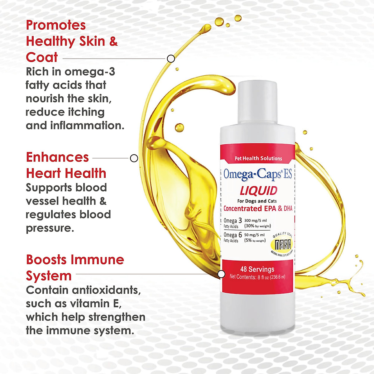 Omega-Caps Extra Strength Liquid for Cats & Dogs. Vet Formulated for Healthy Radiant Skin & Coat, Reduces Excess Shedding. Contains EPA, DHA, & Omega 3 for Joint, Heart & Immune System Support. 16 OZ.