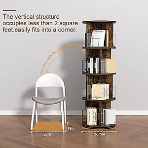 VECELO 4 Tier Revolving Bookshelf Tower, 360° Display Floor Standing Storage Rack with Acrylic Visible Window Partition for Bedroom, Living Room Home and Office, Brown