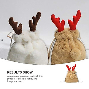 TENDYCOCO Crossbody Bag Faux Fur Purse Reindeer Antler Shoulder Bag Drawstring Bucket Purse for Women Girls