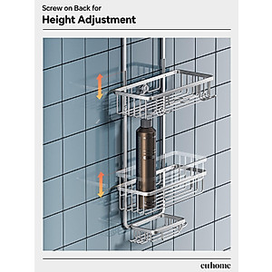 Adjustable Shower Caddy Hanging, EUHOME Never Rust Shower Organizer, Aluminum 3-Tier Large Capacity Shower Caddy Over Showerhead with Hooks, Soap/Razor Holder