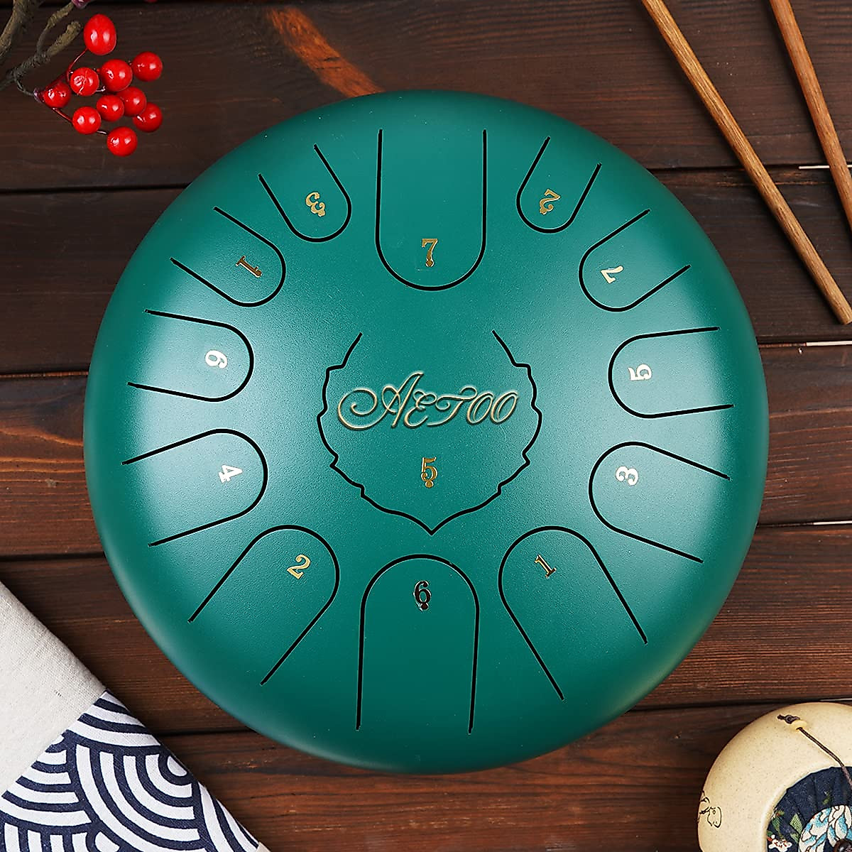 AETOO Steel drum tongue 12 inchs 13 notes C major Percussion instrument Carry bag (Green, 12 inch)