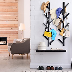 Barydat 2 Pack Coat Rack Wall Mount 39 Inch Vertical Wall Mounted Coat Rack Modern Metal Hanging Wall Coat Hanger Wall Coat Tree for Hats Clothes Purse Jackets Bags Entryway Bedroom Living Room Black