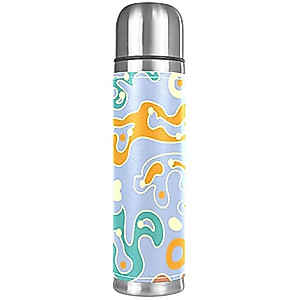 Stainless Steel Leather Vacuum Insulated Mug Coral Thermos Water Bottle for Hot and Cold Drinks Kids Adults 16 Oz