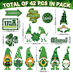 Whaline 42Pcs St. Patrick's Day Cut-Outs Lucky Dwarf Gnome Paper Cut Outs with 100Pcs Glue Points St. Patrick's Day Classroom Bulletin Board Decoration for Farmhouse Home Party Wall Door