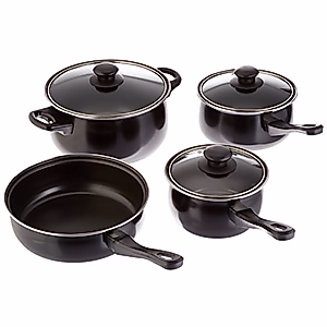 Gibson Home Back to Basics Carbon Steel Nonstick Cookware Set, 7-Piece, Black