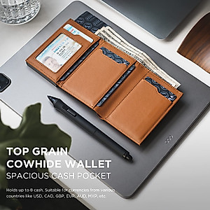 VULKIT Card Holder Wallet with Coin Pocket Magnetic Closure Pop Up Cards With ID Window Top Grain Leather Wallet for Cash & Credit Cards