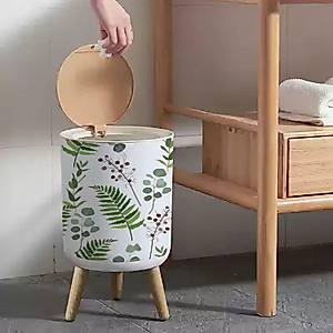 Small Trash Can with Lid for Bathroom Kitchen Office Diaper Seamless pattern green plants white background For wedding decor Bedroom Garbage Trash Bin Dog Proof Waste Basket Cute Decorative