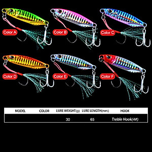 Jigging Lures Fishing, 30g Slow Jig Baits, Offshore Micro Jigs for Tuna King Sna Grouper Bass, Metal Jig with Treble Hook and Assist Hooks 7Pieces/6Pieces
