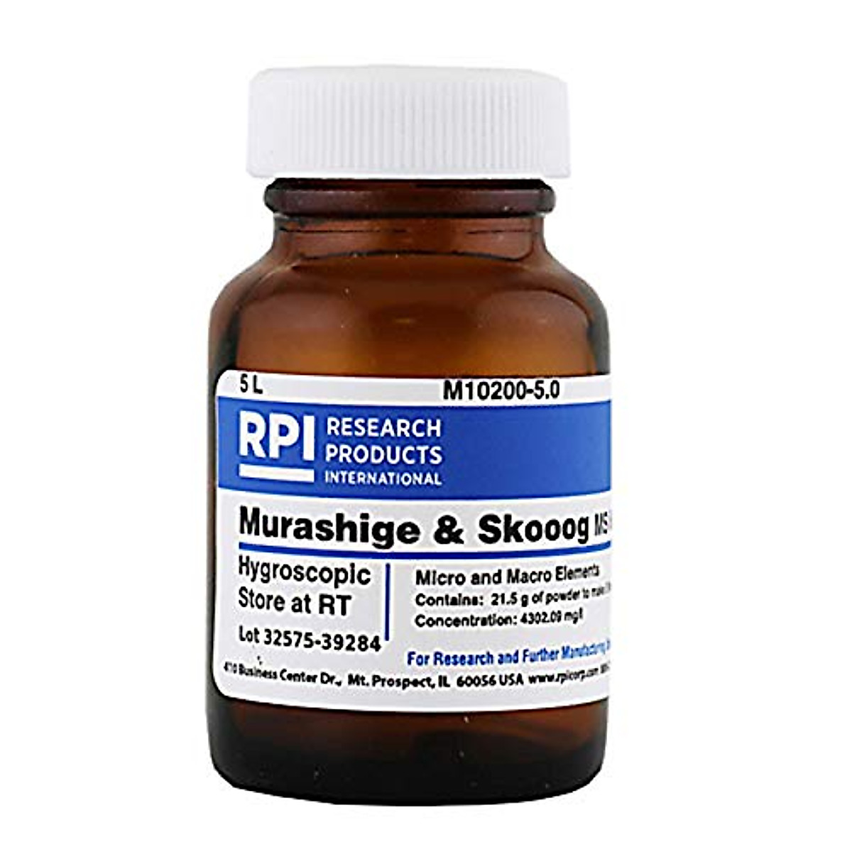 RPI M10200-5.0 Murashige & Skoog MS Medium, 4.3 Grams of Powder, Makes 5 Liter of Solution