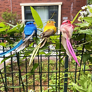 LWINGFLYER 12pcs Clip on Artificial Simulation Foam Birds Feather Long Tail Feather Fake Birds for Craft Home Ornaments Garden Wedding Decoration Embellishing 12cm/4.7inch