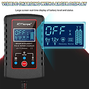 B-Qtech Upgraded 2Amp Car Battery Trickle Charger 6V/12V Smart Fully Automatic 3 Mode Battery Charger Maintainer, Battery Desulfator for Lawn Mower, Motorcycle, Car, Boat, Marine Lead Acid Batteries