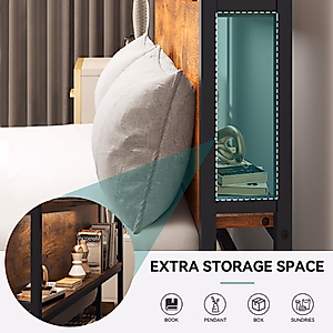 YITAHOME Queen Bed Frame with 4 Storage Drawers and Headboard, LED Lights and Charging Station with Metal Platform Bed Frame, No Box Spring Needed, Fast Assembly - Brown