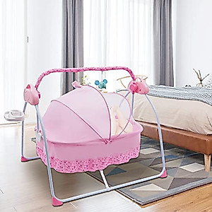 Guaopom Electric Baby Crib Cradle, Auto Rocking Chair Chair Bed, 5 Speed with Remote Control Infant Musical Sleeping Basket for 0-18 Months Newborn Babies (Pink)