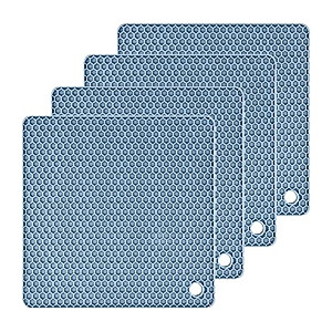 Nstezrne Trivets for Hot Dishes, Silicone Trivet Mat Hot Pads for Kitchen, Silicone Trivets for Hot Pots and Pans, Multi Silicone Pot Holders for Kitchen, Heat Resistant Mats for Countertop Set 4 Blue