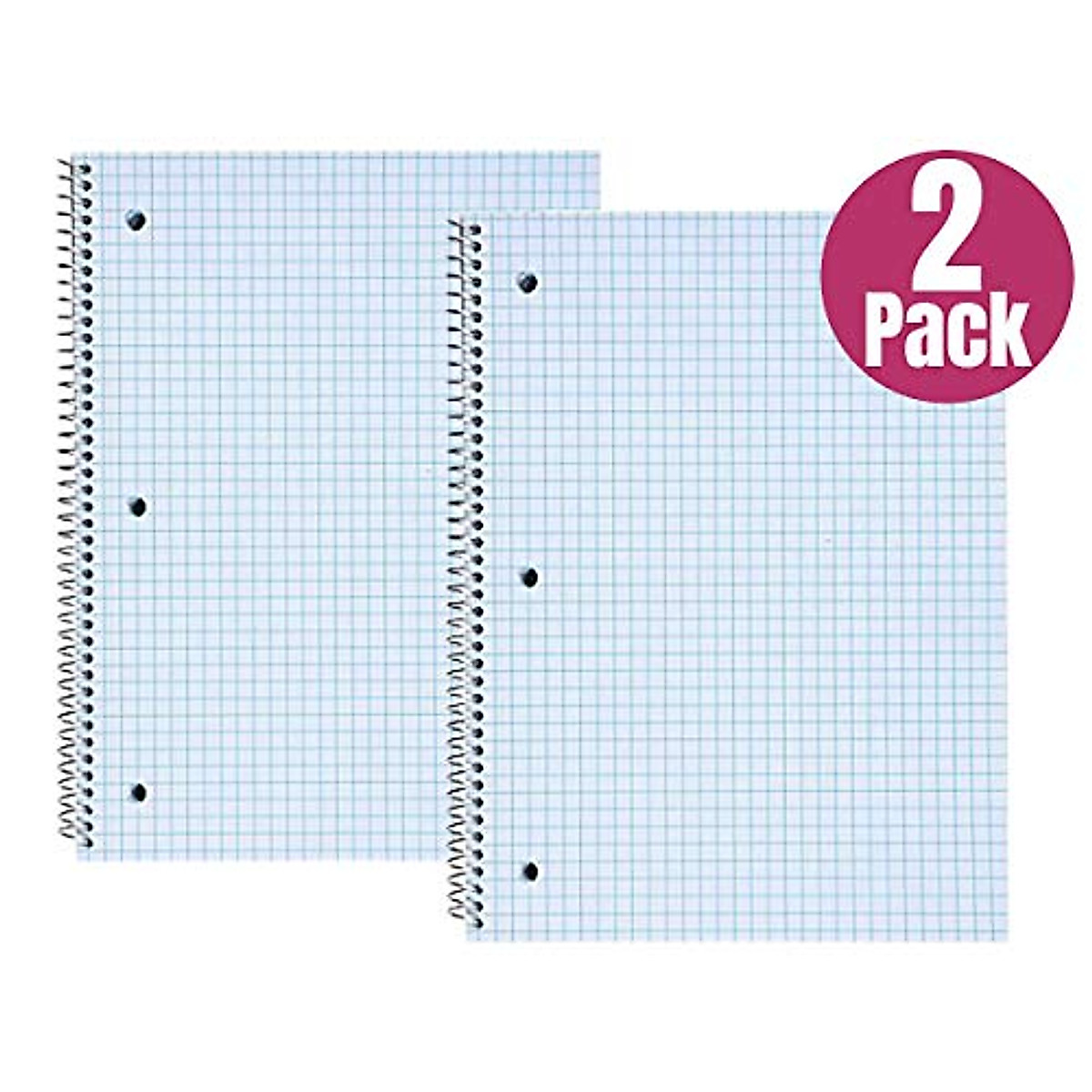 1InTheOffice Graph Ruled Spiral Notebook, Quad Ruled Notebook Spiral, 100 Sheets, 8"H x 10 1/2"W "2 Pack"