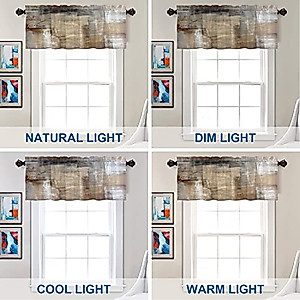 Batmerry Brown Beige Abstract Art Kitchen Valances Half Window Curtain, Brown Art Abstract Acrylic Painting Kitchen Valances for Windows Heat Insulated Valance for Decor Reducing The Light 52x18 Inch