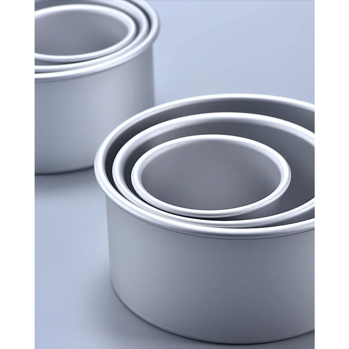 Meishen 3 Pieces 4-Inch Deep Tall Round Cake Pan Set, Includes 4-Inch, 6-Inch and 8-Inch Anodised Aluminum Cake Pans with Removable Bottom, for Baking, Healthy & Heavy Duty, Easy Clean