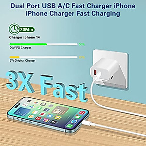 Fast Charger iPhone,Dual Port A/C iPhone Charger Fast Charging Adapter[Apple MFi Certified]2Pack Quick Double iPhone Wall Charger Block 10FT USBC to Lightning Cable for iPhone 14/13/12/11/ProMax/XS/XR