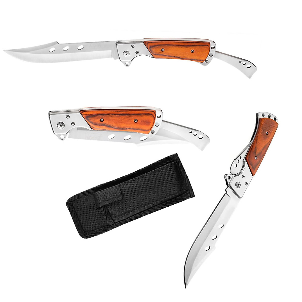 UDANJOVI 12.7 In Tactical Long Blade Folding Knife With Rosewood Handle And Sheath, Cool Outdoor Pocket Survival EDC Tool, Sharp Big Blade Fishing Camping Hunting Knives Gifts Ideas For Men Women
