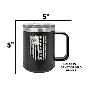 Rogue River Tactical USA Tattered American Flag Veteran Heavy Duty Stainless Steel Black Coffee Mug Tumbler With Lid Novelty Cup Great Gift Idea