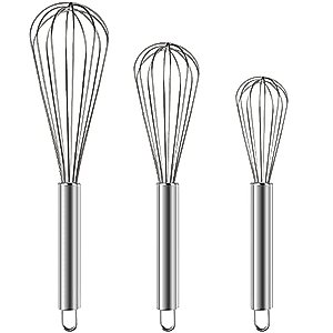 YLYL 3 Pcs Large Small Metal Mini Whisk Sets, Stainless Steel Egg Wire Tiny Whisks for Cooking Baking, Professional Whisking Wisk Kitchen Tool Utensil, Beater Balloon Whisker/Wisks/Wisker for Stirring