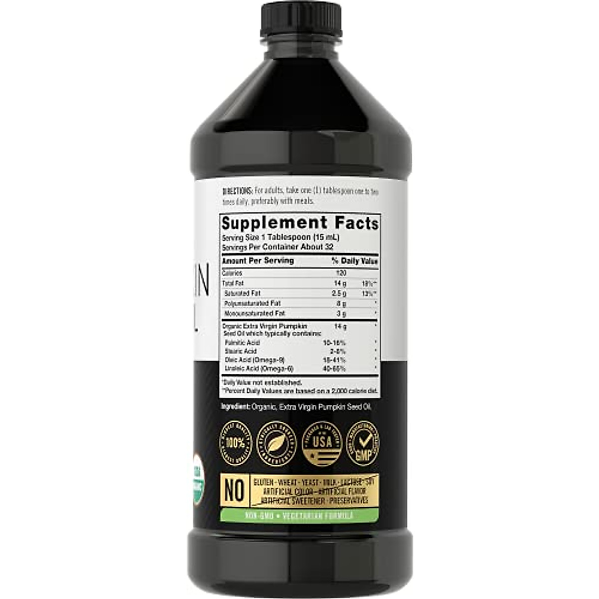 Carlyle Pumpkin Seed Oil 16oz Organic Cold Pressed | Extra Virgin | Vegetarian, Non-GMO, Gluten Free | Safe for Cooking | Great for Hair and Face