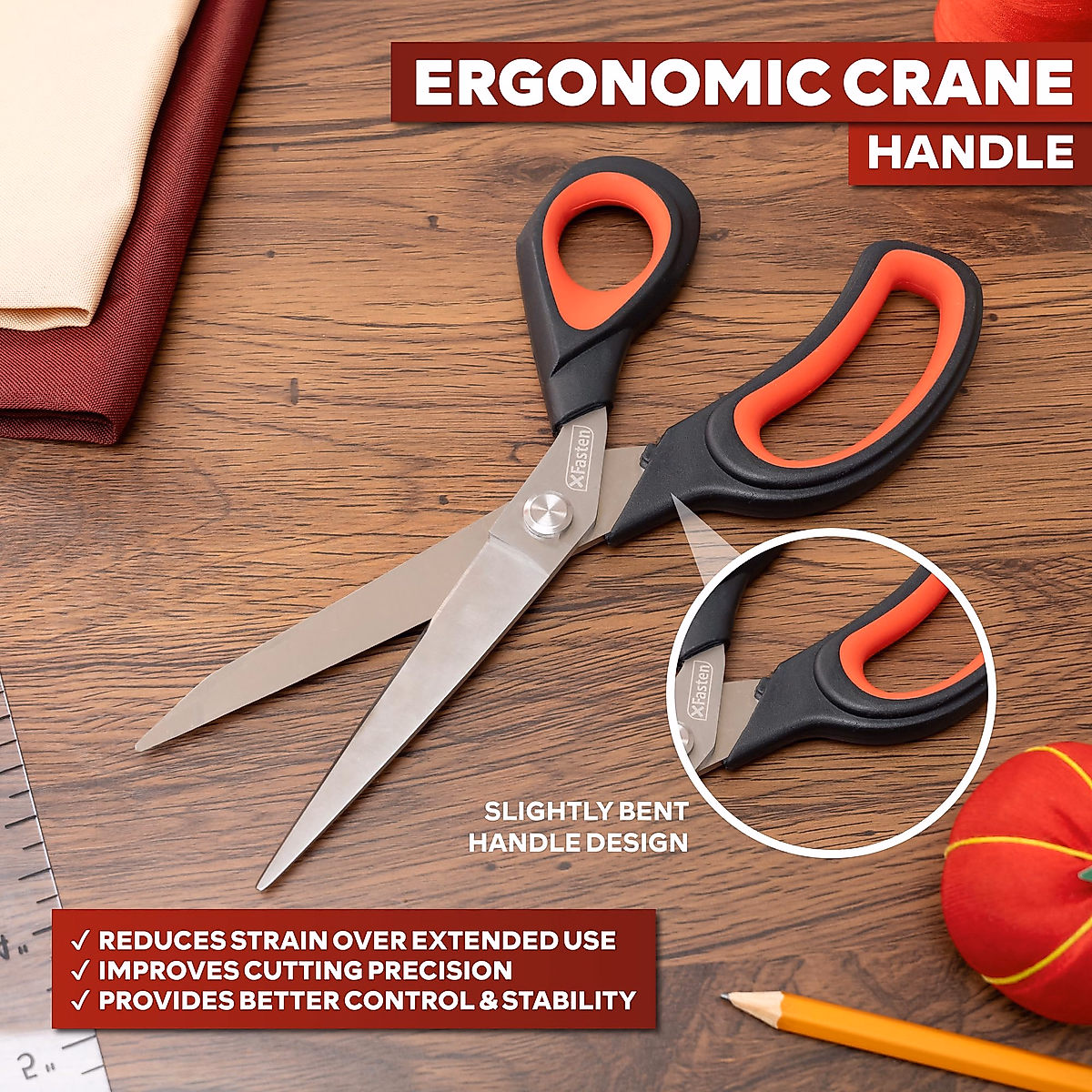 XFasten Heavy-Duty Professional Tailor Scissors, 9.5-Inch Heavy Duty Ultra-sharp Dressmaker’s Scissors Shears for Fabric Cutting | Sewing scissors for Fabric