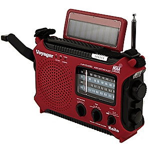 Kaito KA500IP-RED Voyager Solar/Dynamo AM/FM/SW NOAA Weather Radio with Alert and Cell Phone Charger, Red