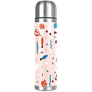Cute Fish Coral Vacuum Insulated Stainless Steel Water Bottle, Double Walled Travel Thermos Coffee Mug 17 OZ for School Office