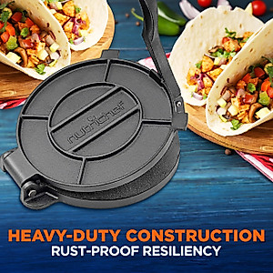 NutriChef 8'' Cast Iron Tortilla Press - Durable, Heavy-Duty Construction, Ideal for Tortillas, Patacones, Tostones, Plantain Press