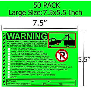 Parking Violation Stickers Notice Parking Violation Stickers Tow Warning You are Illegally Parked Multi Reasons 50 pcs Private Parking Warning Sticker for Car Window Fluorescent Green 5.5X7.5 inch