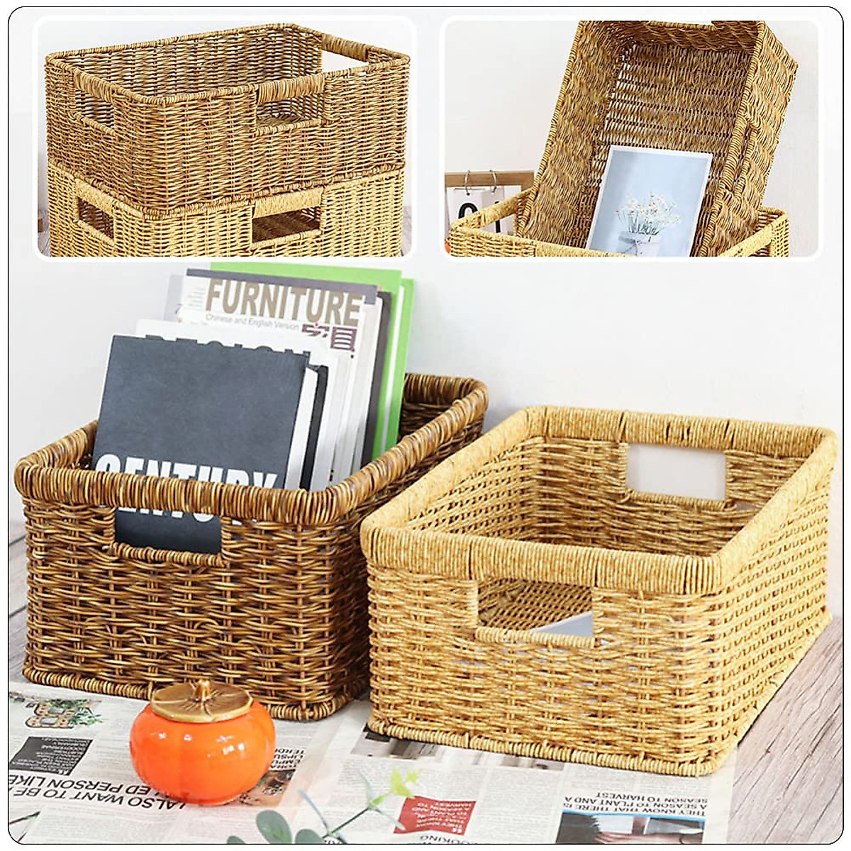 Storage Basket Wicker Woven Baskets for Storage Toilet Tank Basket Coffee Station Condiment Organizer Shelf Basket Coffee Condiment Organizer Woven Storage Bin Rattan Manager Pp