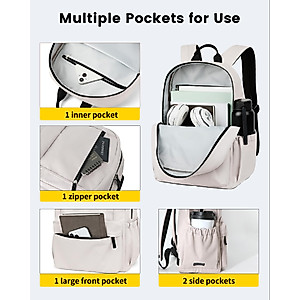 Vorspack Backpack for Men and Women - Lightweight Backpack Classical Basic Bookbag with Multi-pockets Casual Daypack for College Workplace Travel - Beige